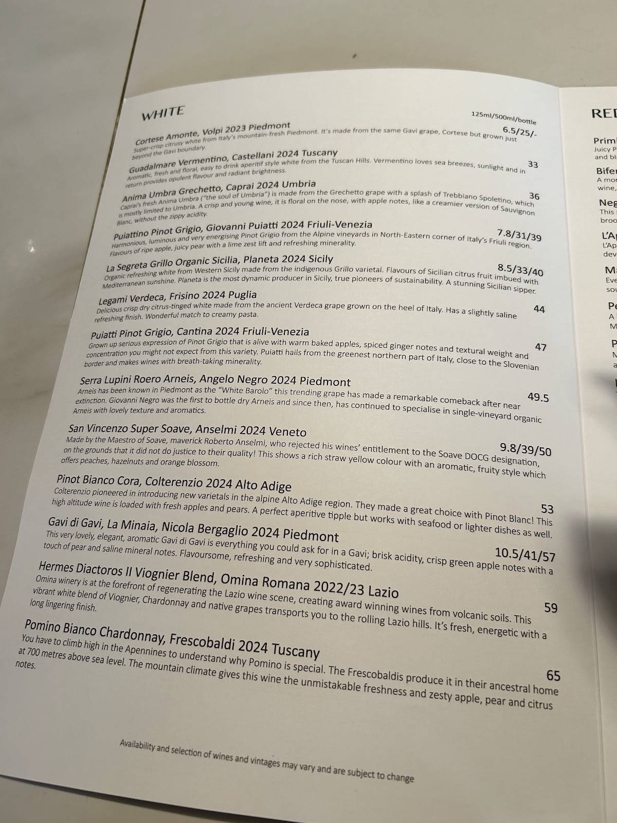 Menu at Bancone Covent Garden restaurant, London, 39 William IV St
