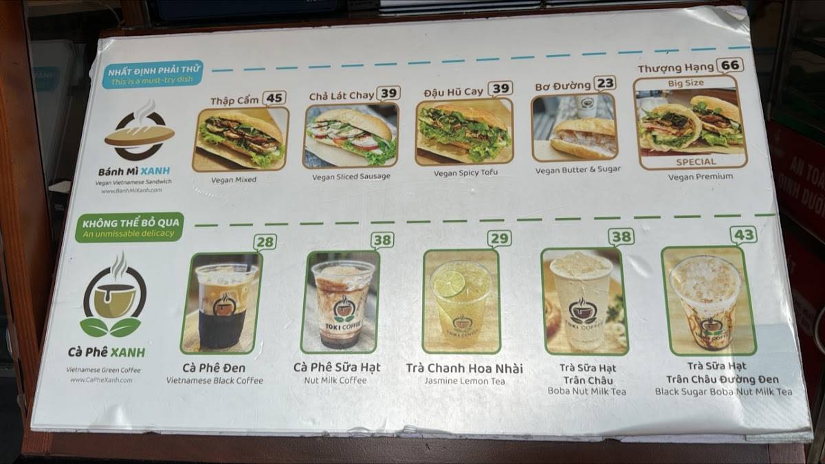 Menu at Bánh Mì XANH - Bánh Mì Chay Thượng Hạng - 2B Trần Hưng Đạo ...