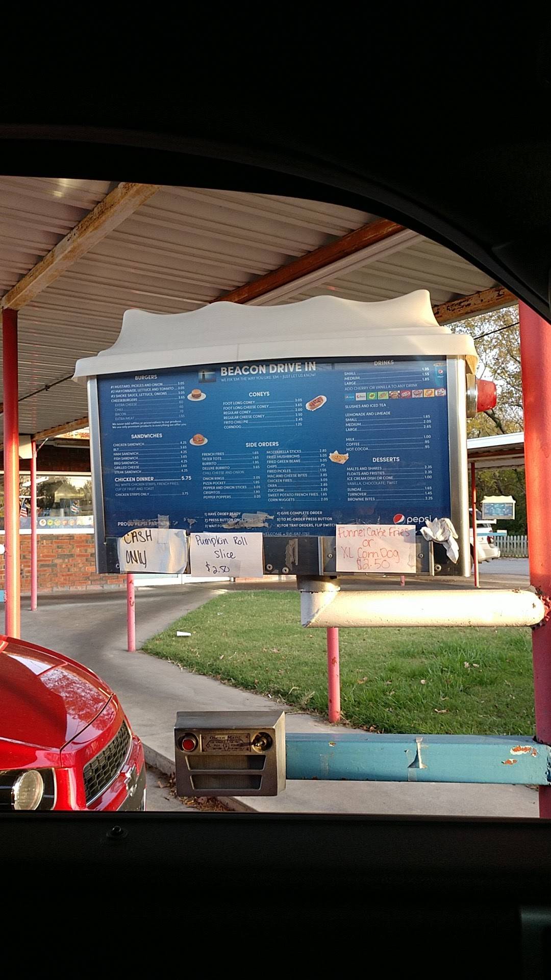 Menu at Beacon Drive Inn restaurant, Muskogee