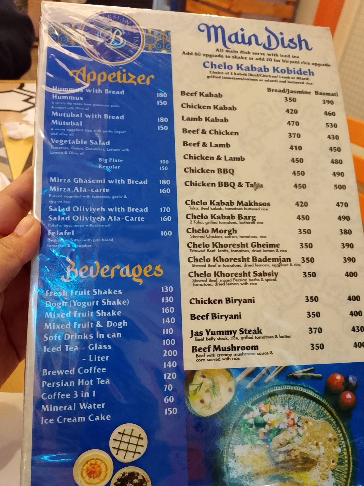 Menu at Behrouz Persian Cuisine restaurant, Quezon City, 50 Sct. Tobias St