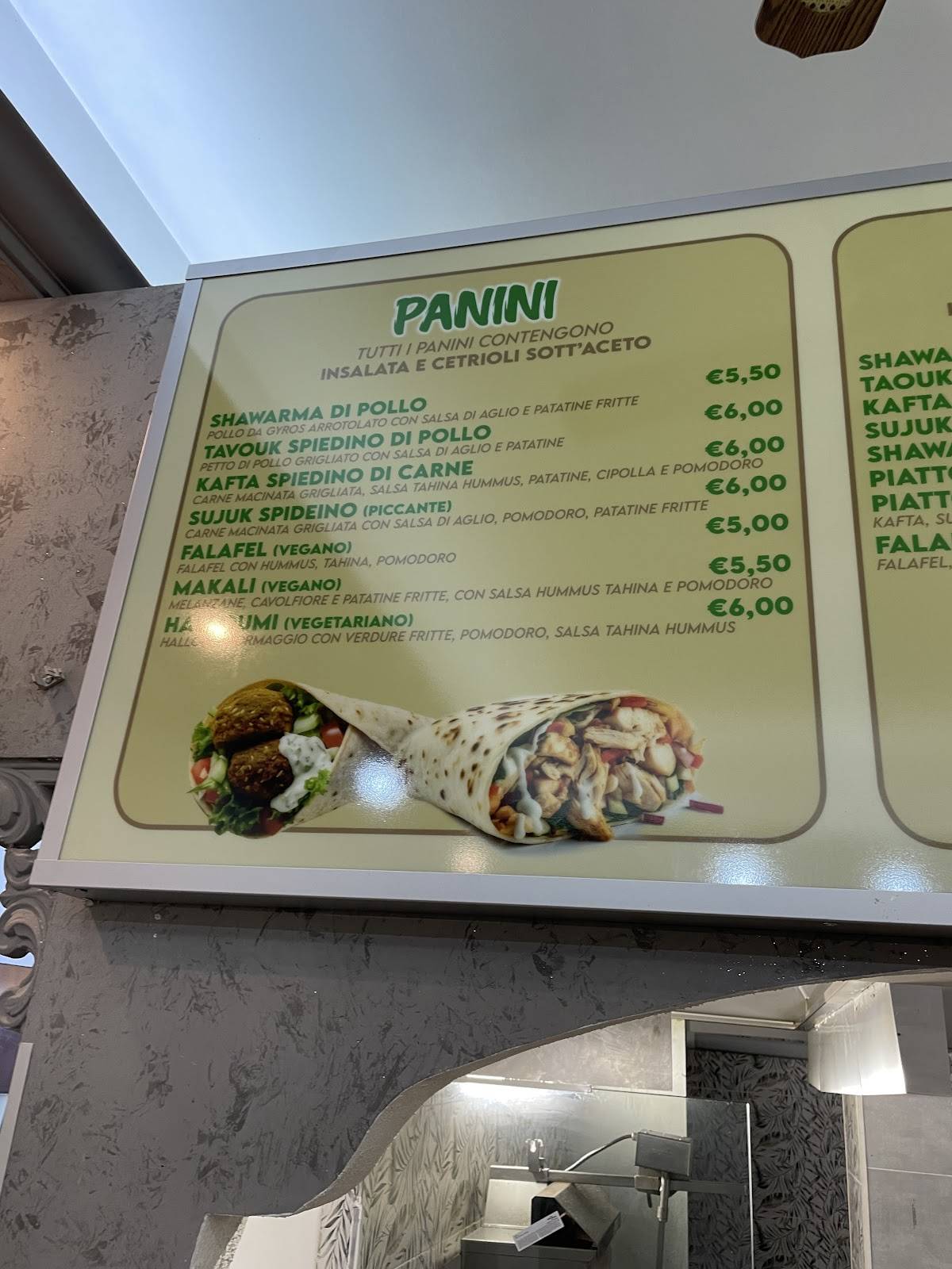 Speisekarte von Beirut shawarma restaurant, Turin