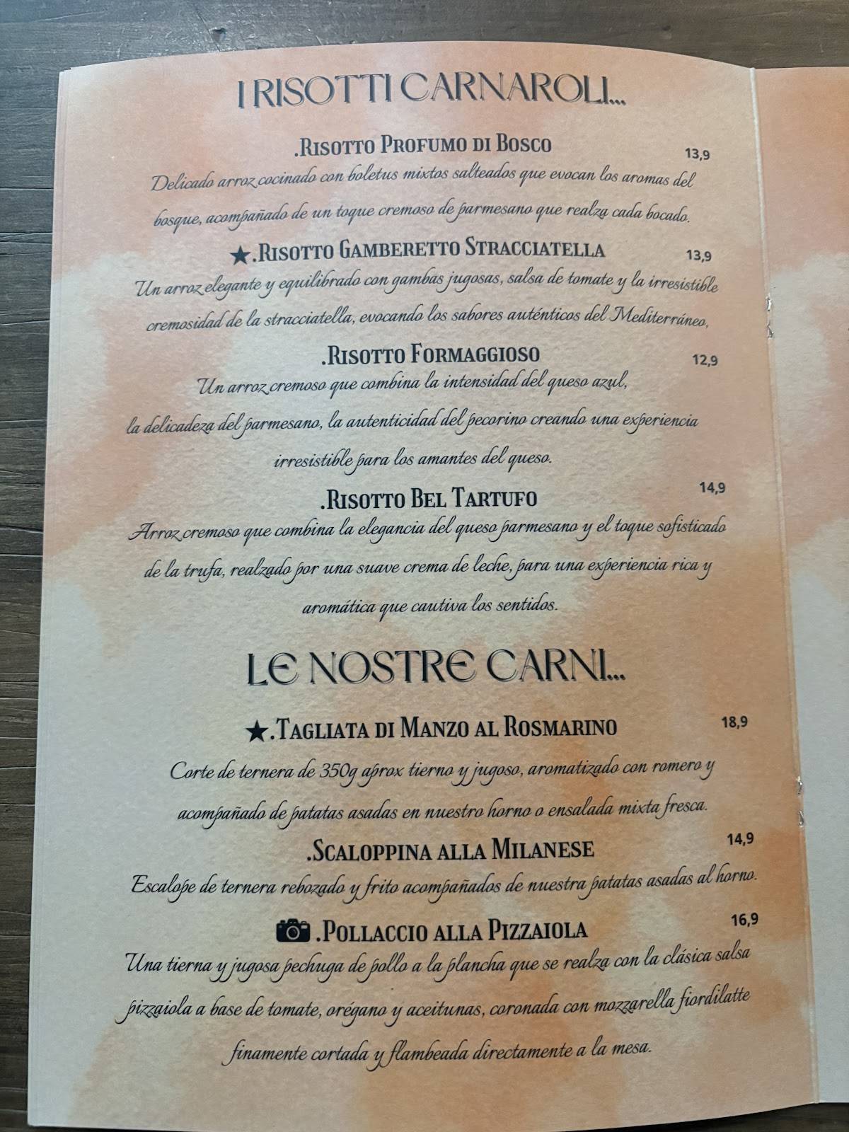 Carta de Bella Ciao Ristorante Pizzeria, Madrid