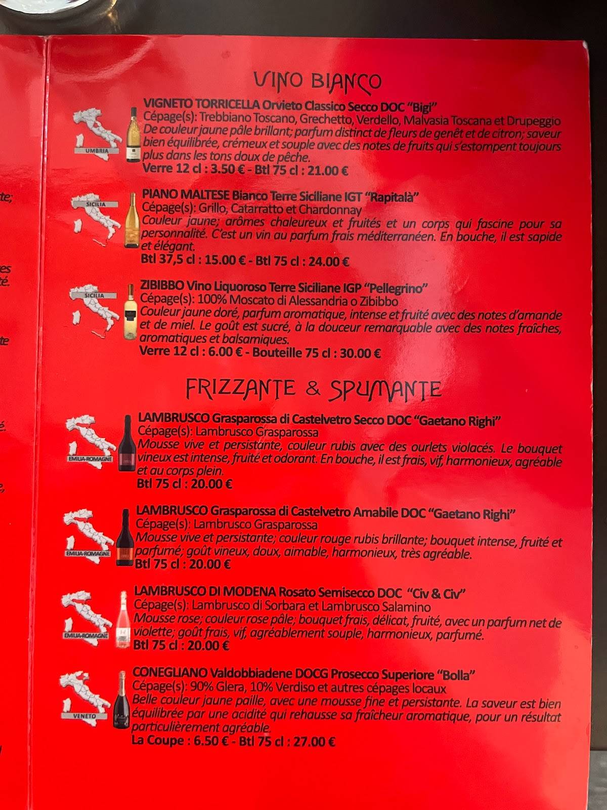 Menu au Bella Roma restaurant, Saint-Leu-la-Forêt