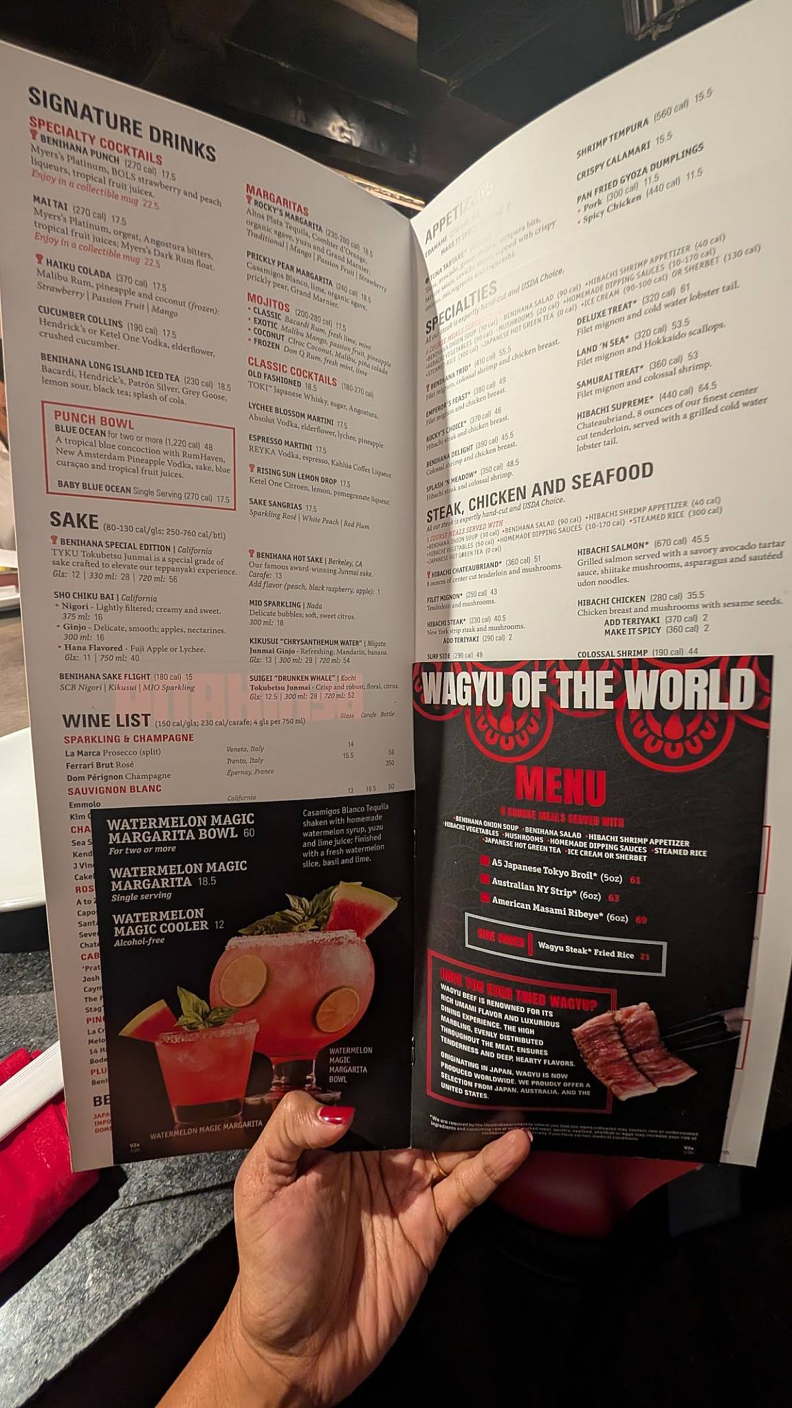 Menu at Benihana restaurant, Los Angeles, Ventura Blvd