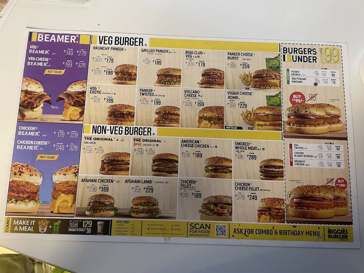 Menu at Biggies Burger: Cunningham Road, Bengaluru