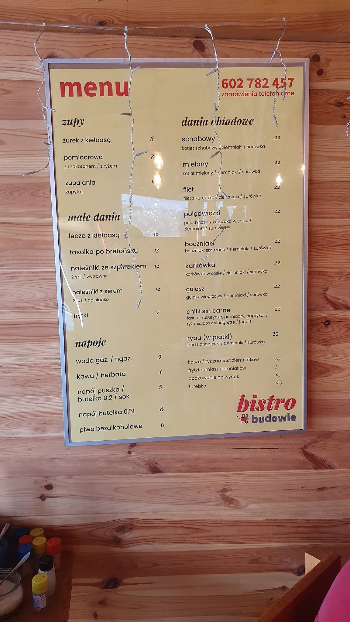 Menu at Bistro na budowie restaurant, Warsaw