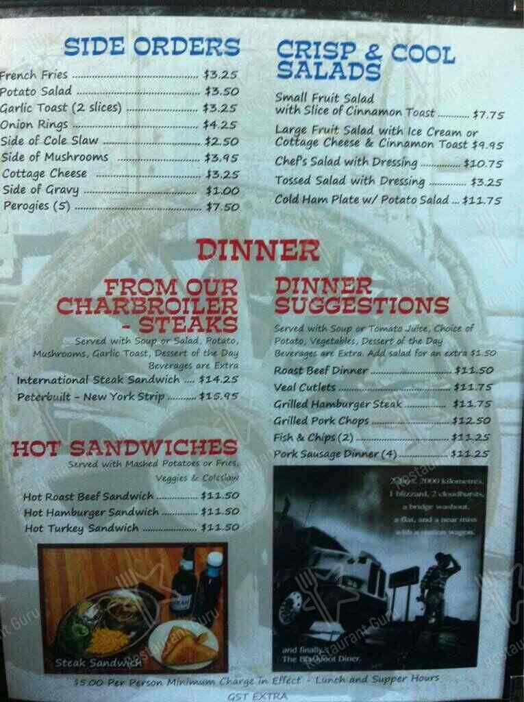 Menu at Blackfoot Truckstop Diner restaurant, Calgary