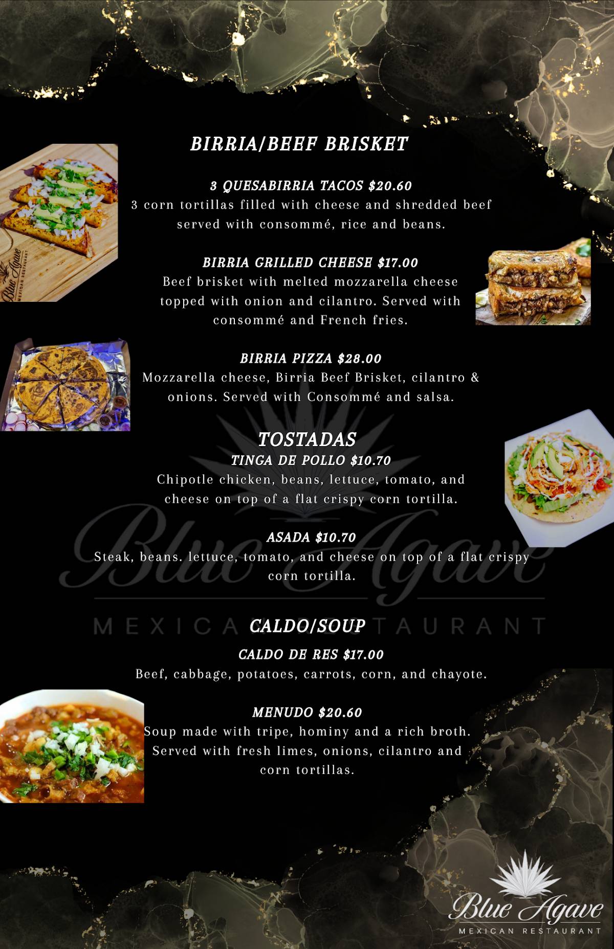 Menu at Blue Agave Mexican Restaurant, Ave Maria
