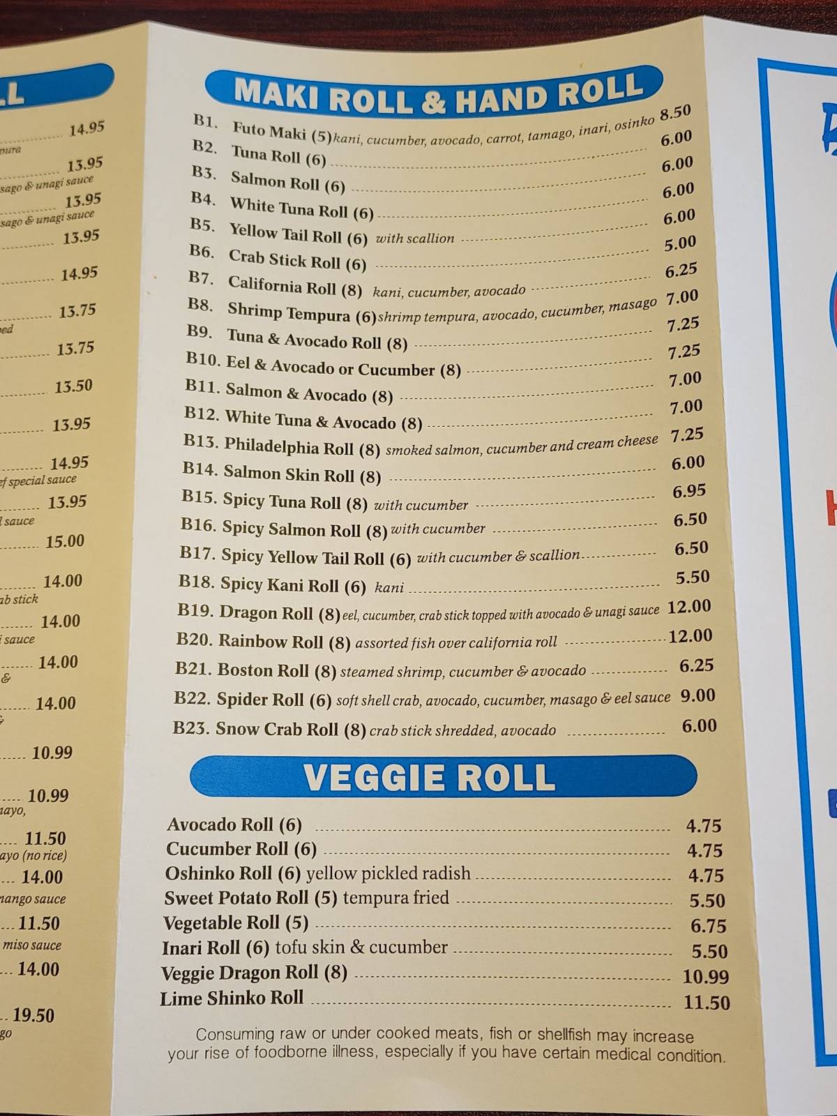 Menu at Blue Nori Hibachi and Sushi Japanese Express restaurant, Carbondale