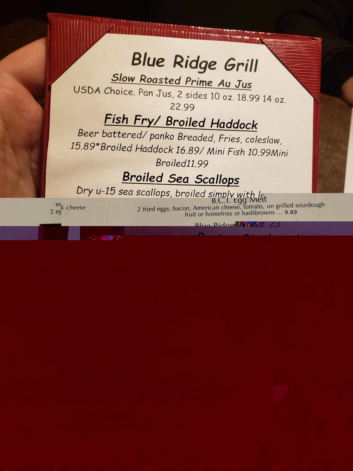 Menu at Blue Ridge Grill restaurant, Rochester, W Ridge Rd