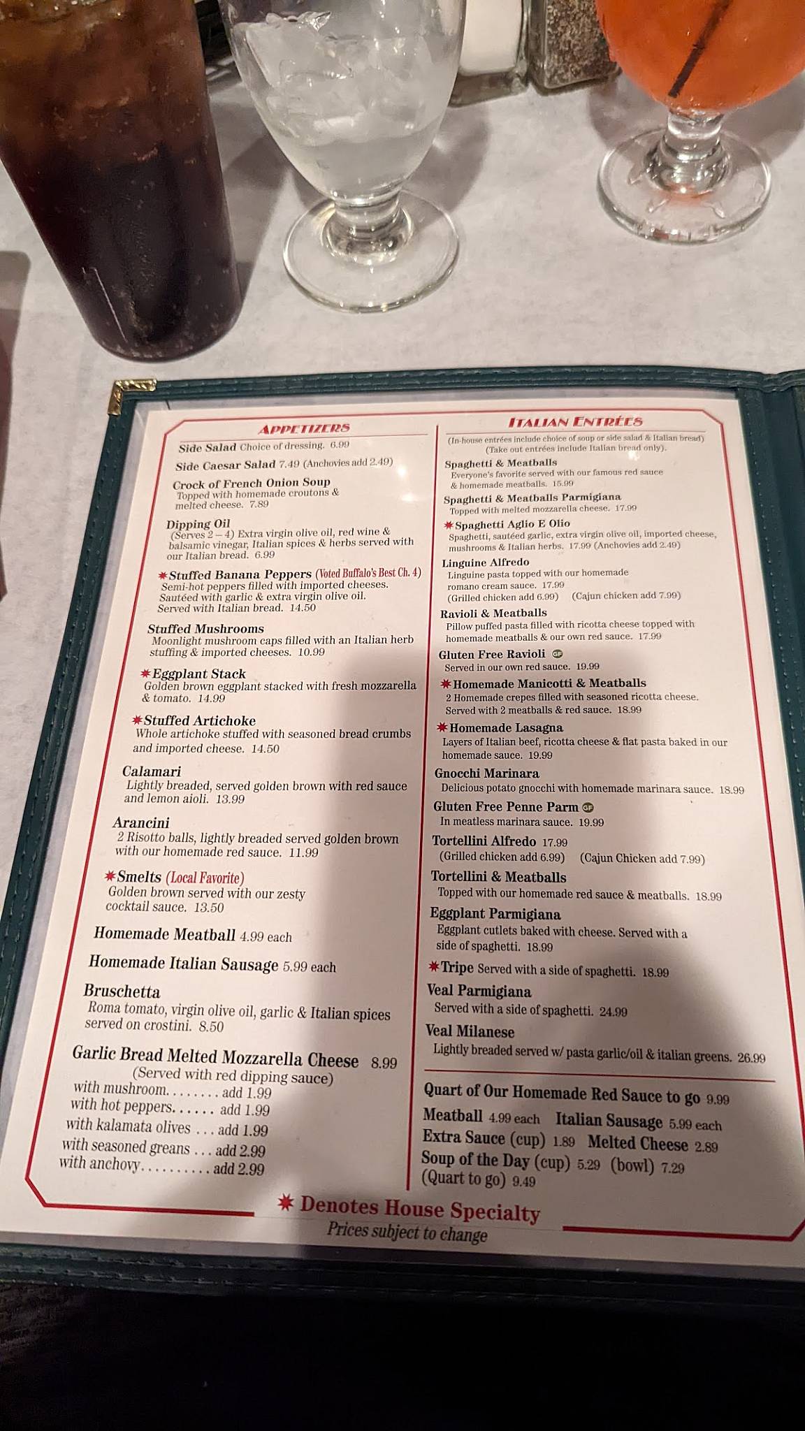 Menu at Bobby J's Italian American Grille restaurant, Buffalo