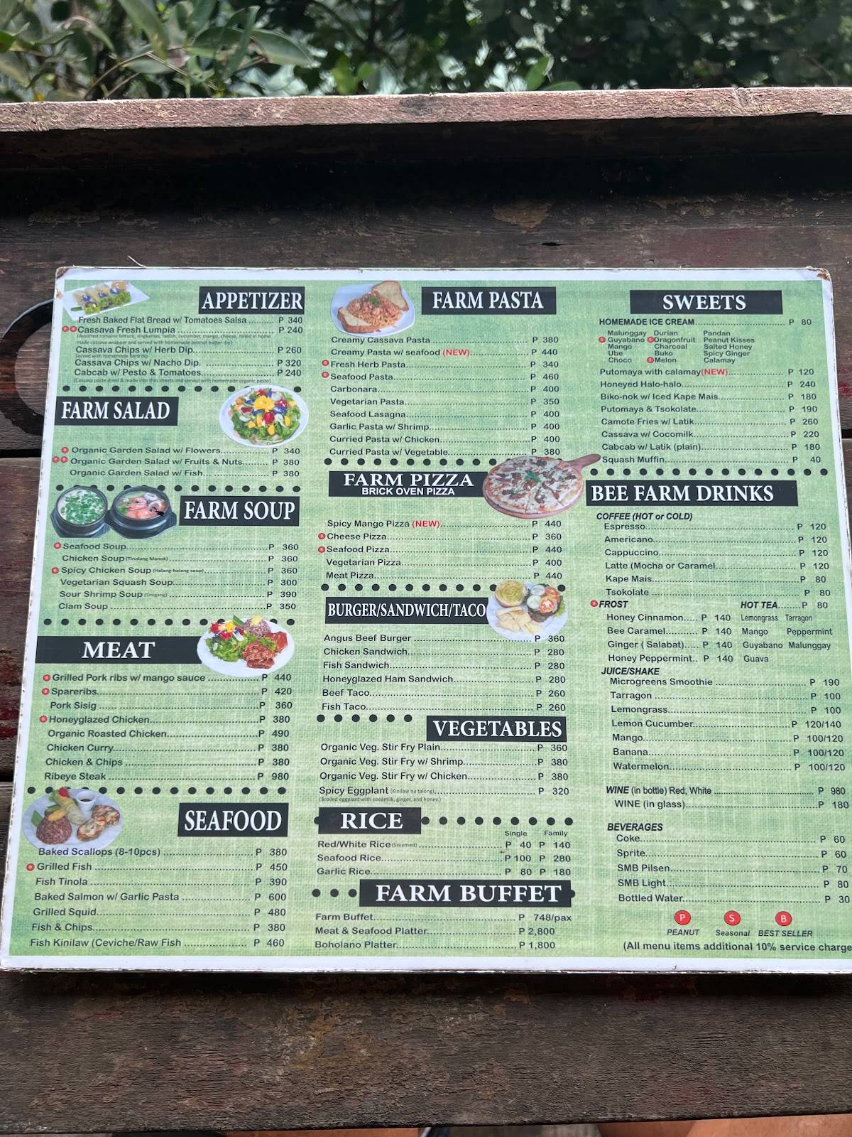 Menu at Bohol Farm restaurant, Dauis