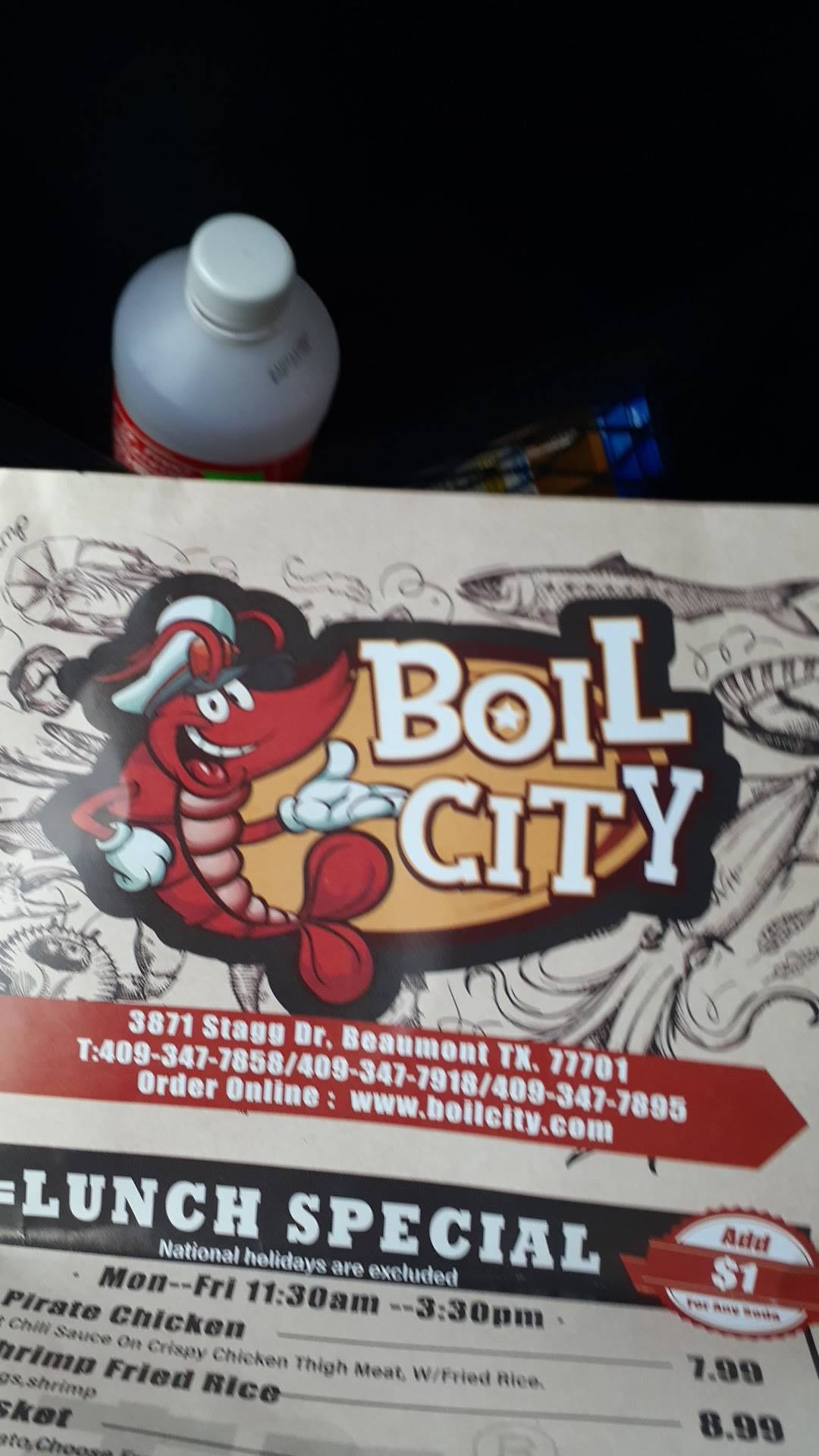Menu at Boil City restaurant, Beaumont