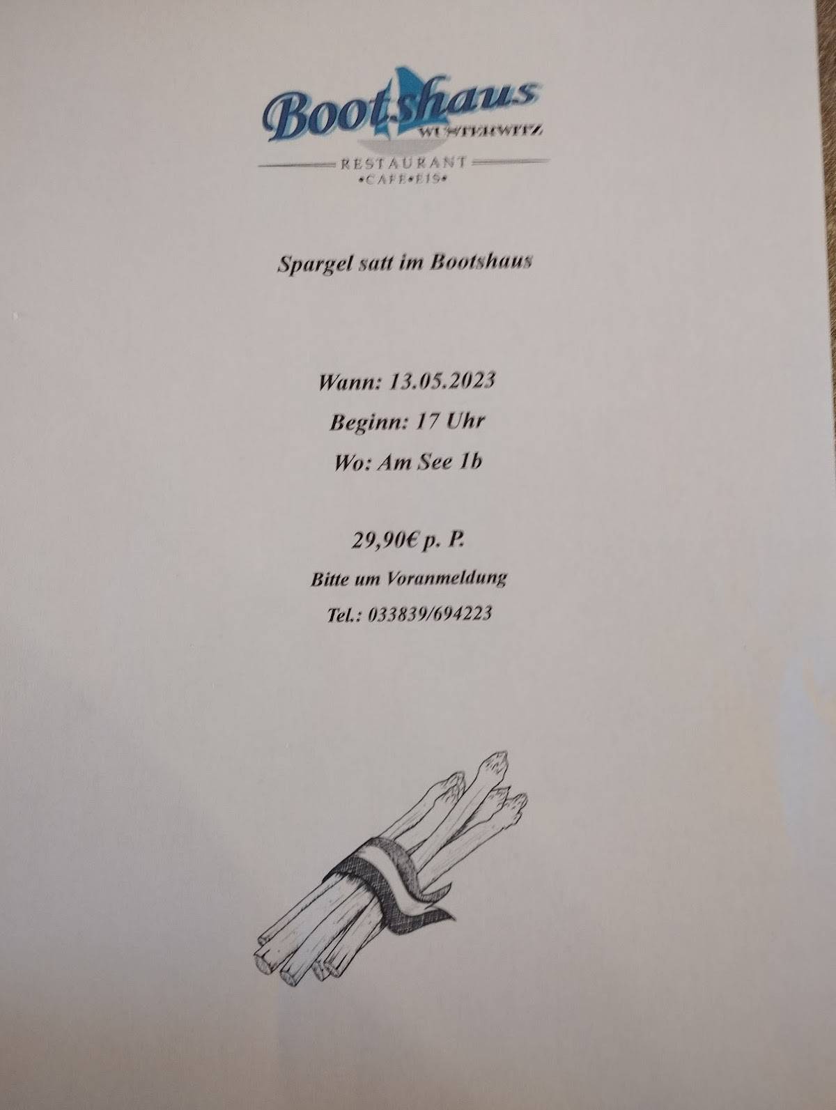 Speisekarte von Bootshaus restaurant, Wusterwitz