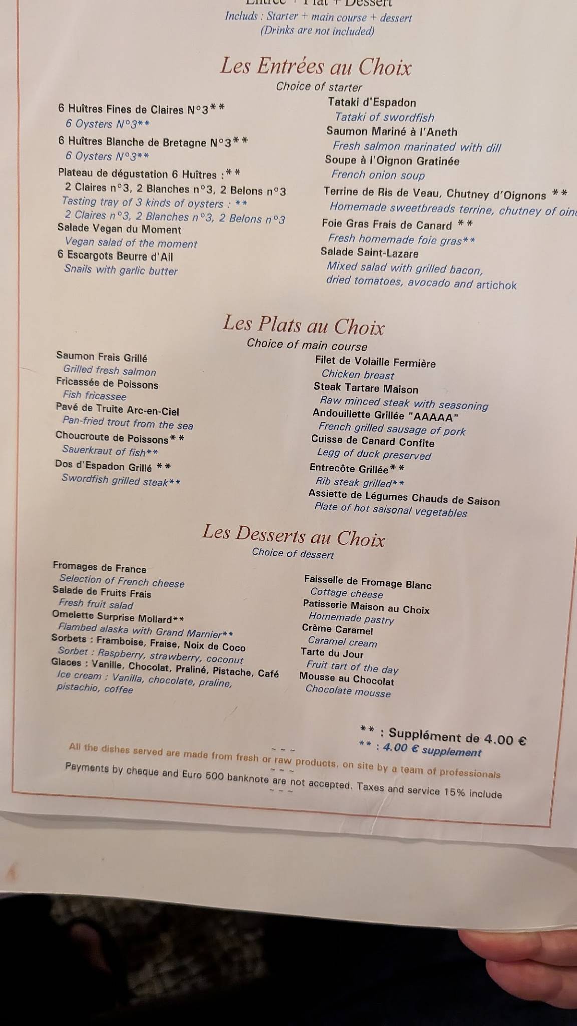 Menu au Restaurant Mollard, Paris