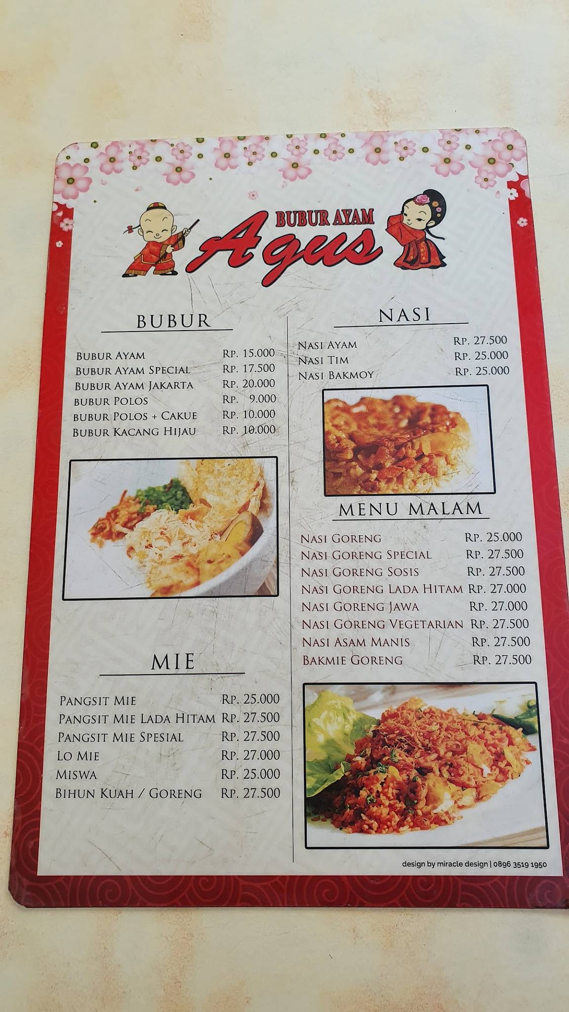 Menu at Bubur Ayam Agus restaurant, Malang, Jl. Simpang Wilis Indah Jl ...