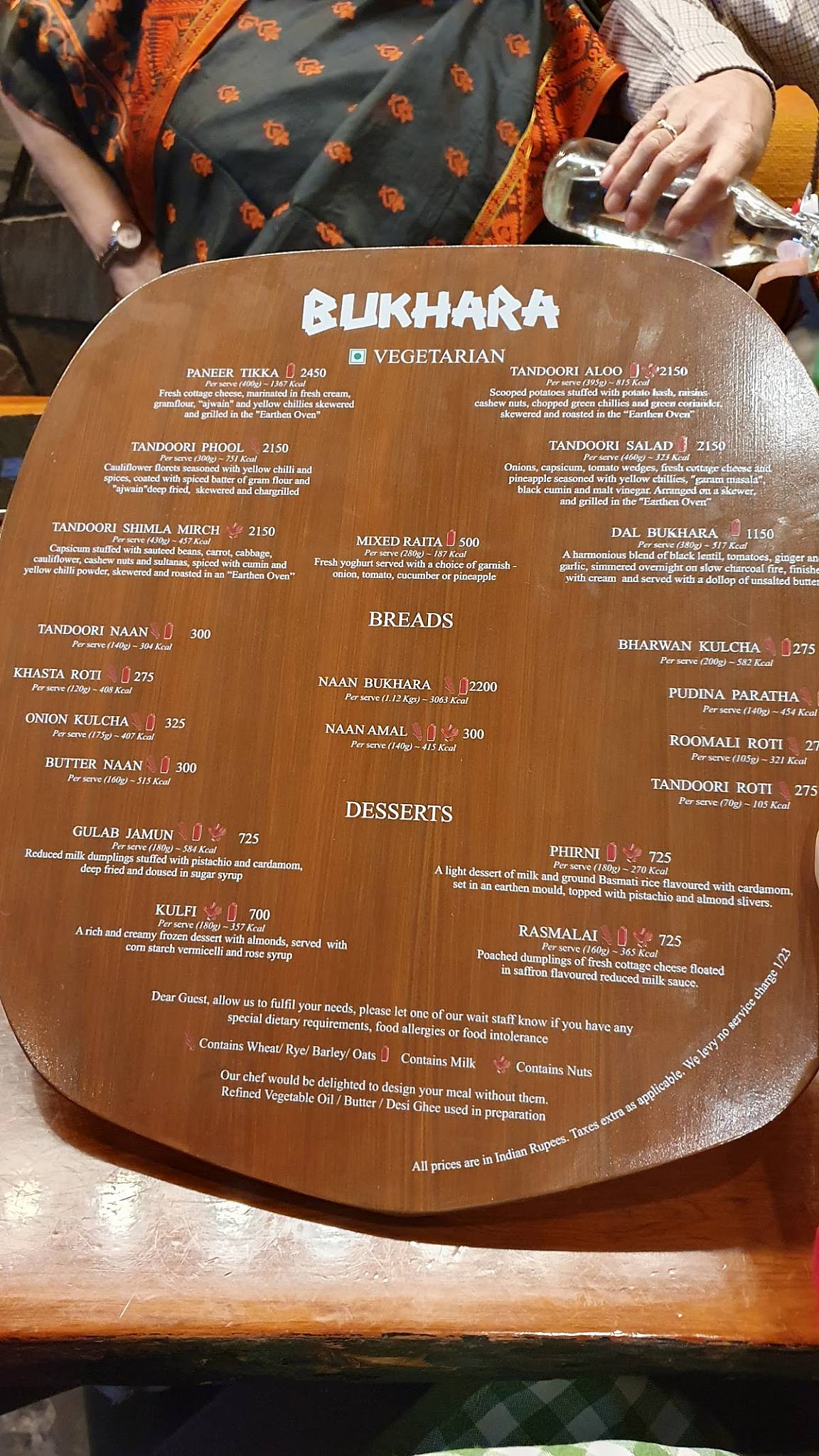 Menu at Bukhara, New Delhi, ITC MAURYA