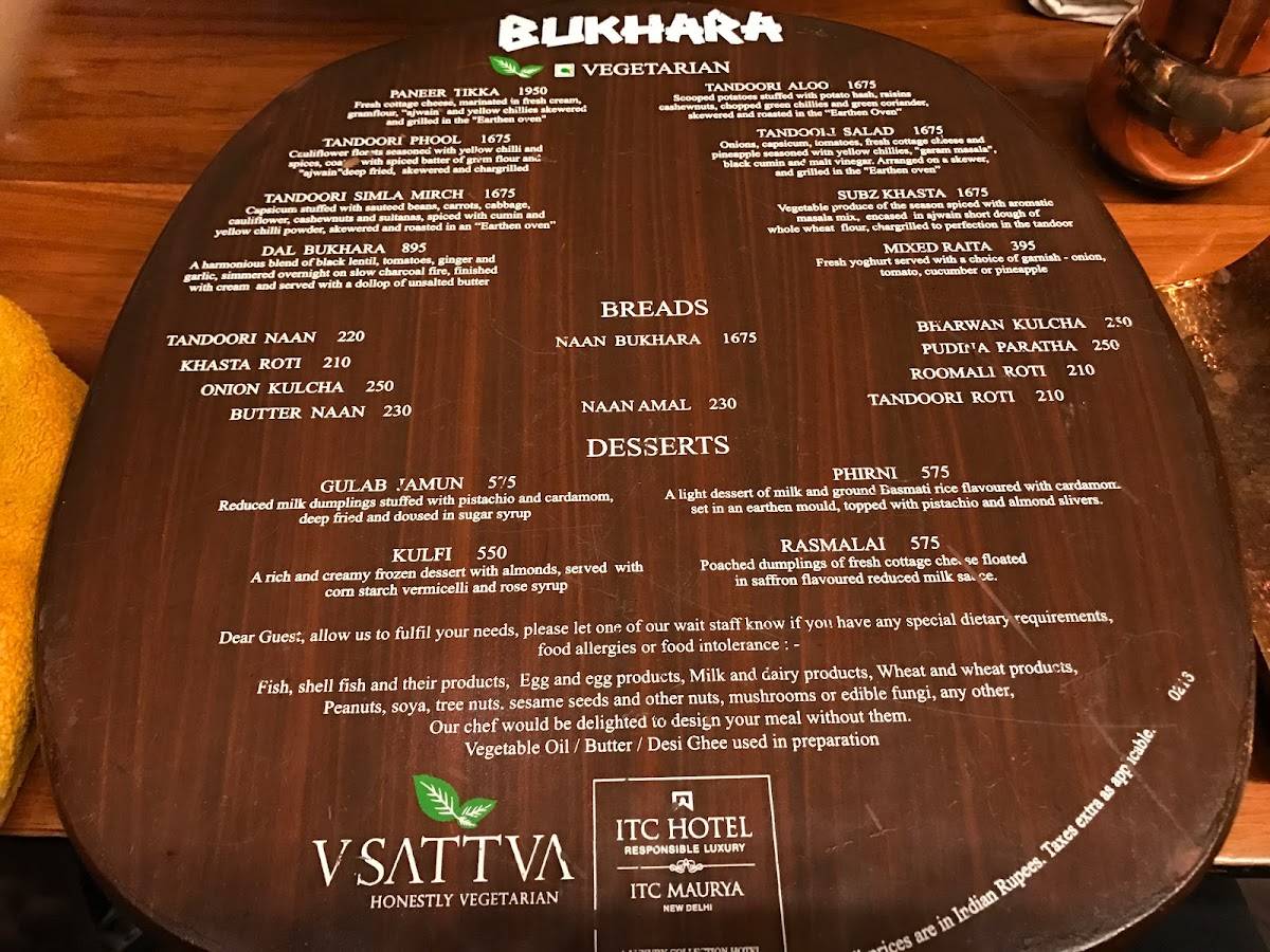 Menu at Bukhara, New Delhi, ITC MAURYA