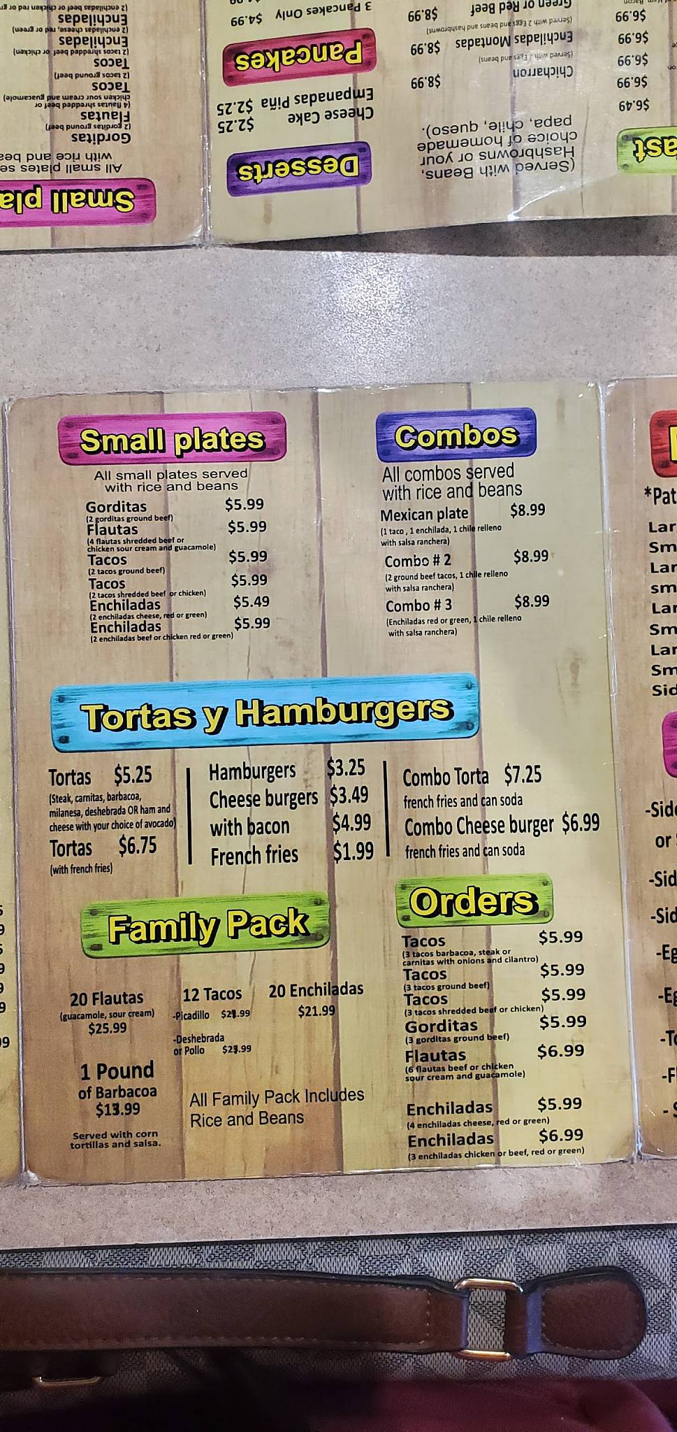 Menu at Burrito House restaurant, El Paso, Dyer St