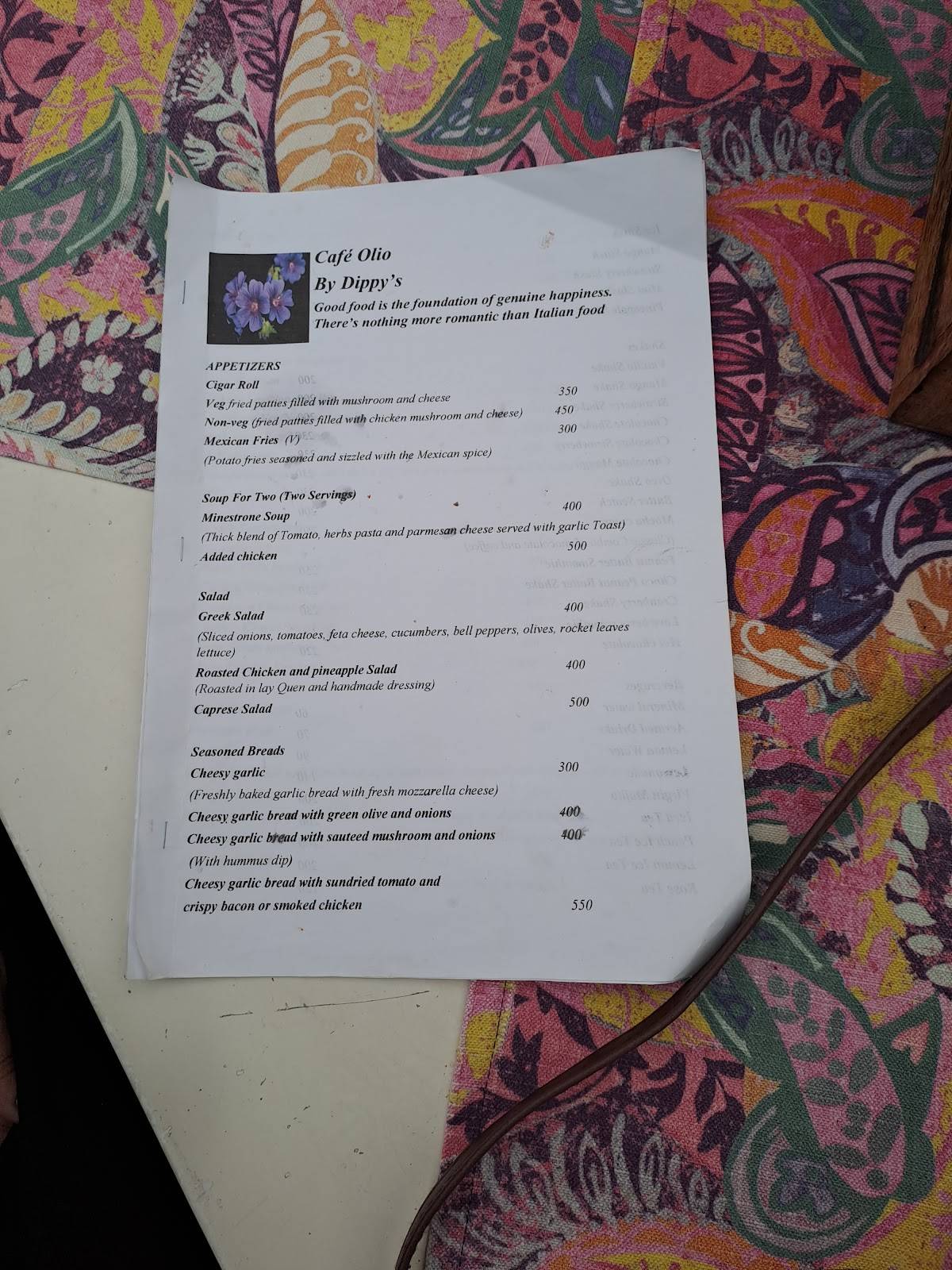 Menu at Cafe olio, Dharampur