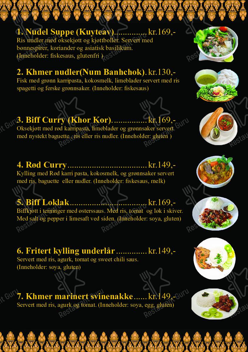 Menu at Cambodia Food restaurant, Kristiansand