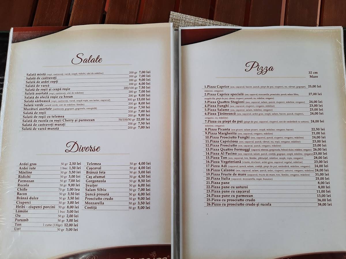 Menu at Restaurant Caprice, Timișoara