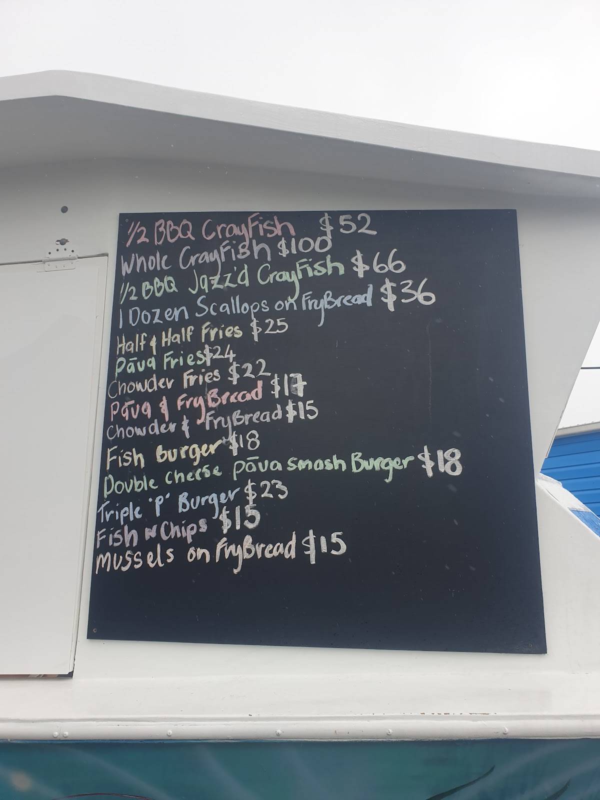 Menu at Captain Kai Moana restaurant, Auckland