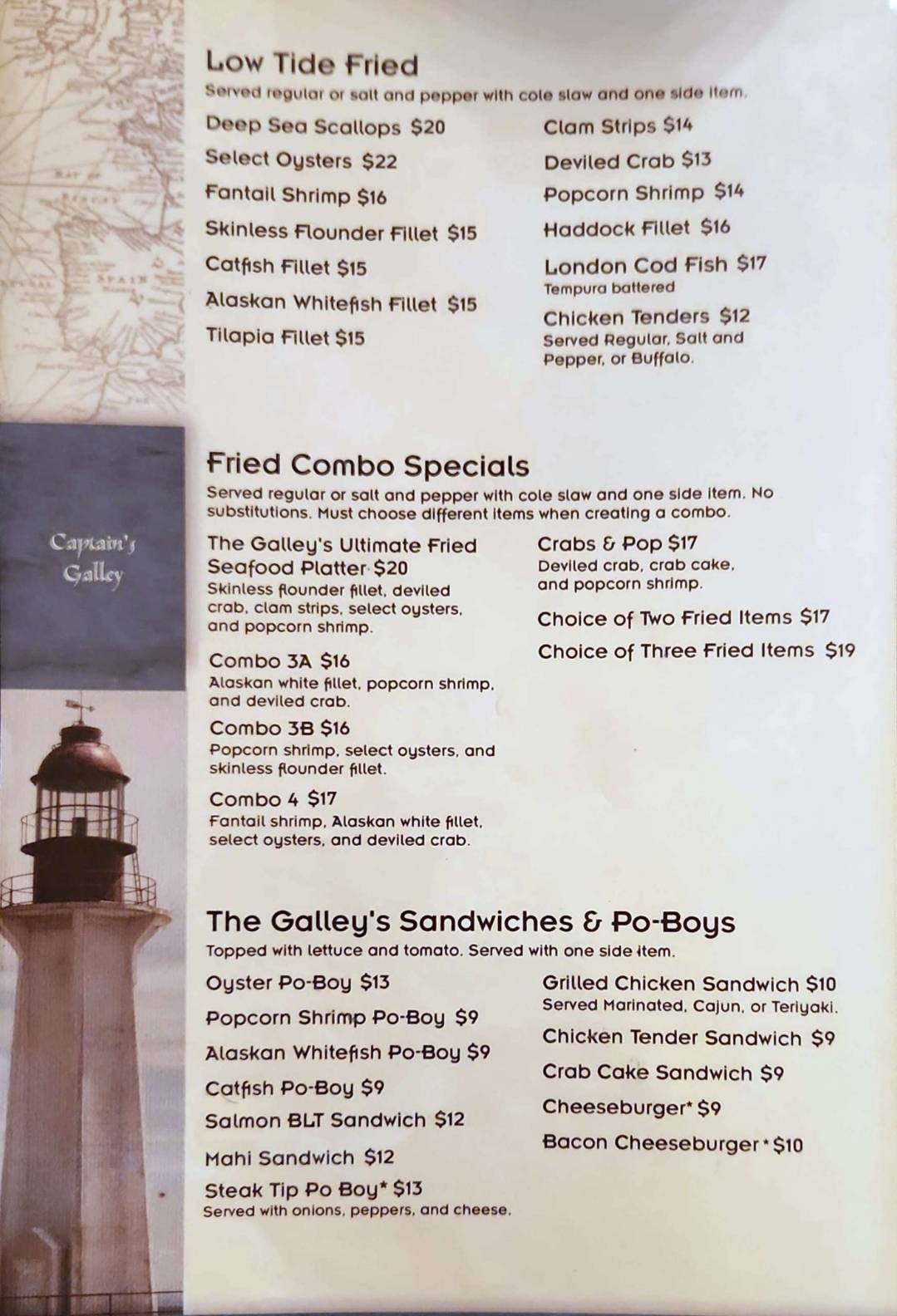 Menu at Captain's Galley restaurant, Dandridge