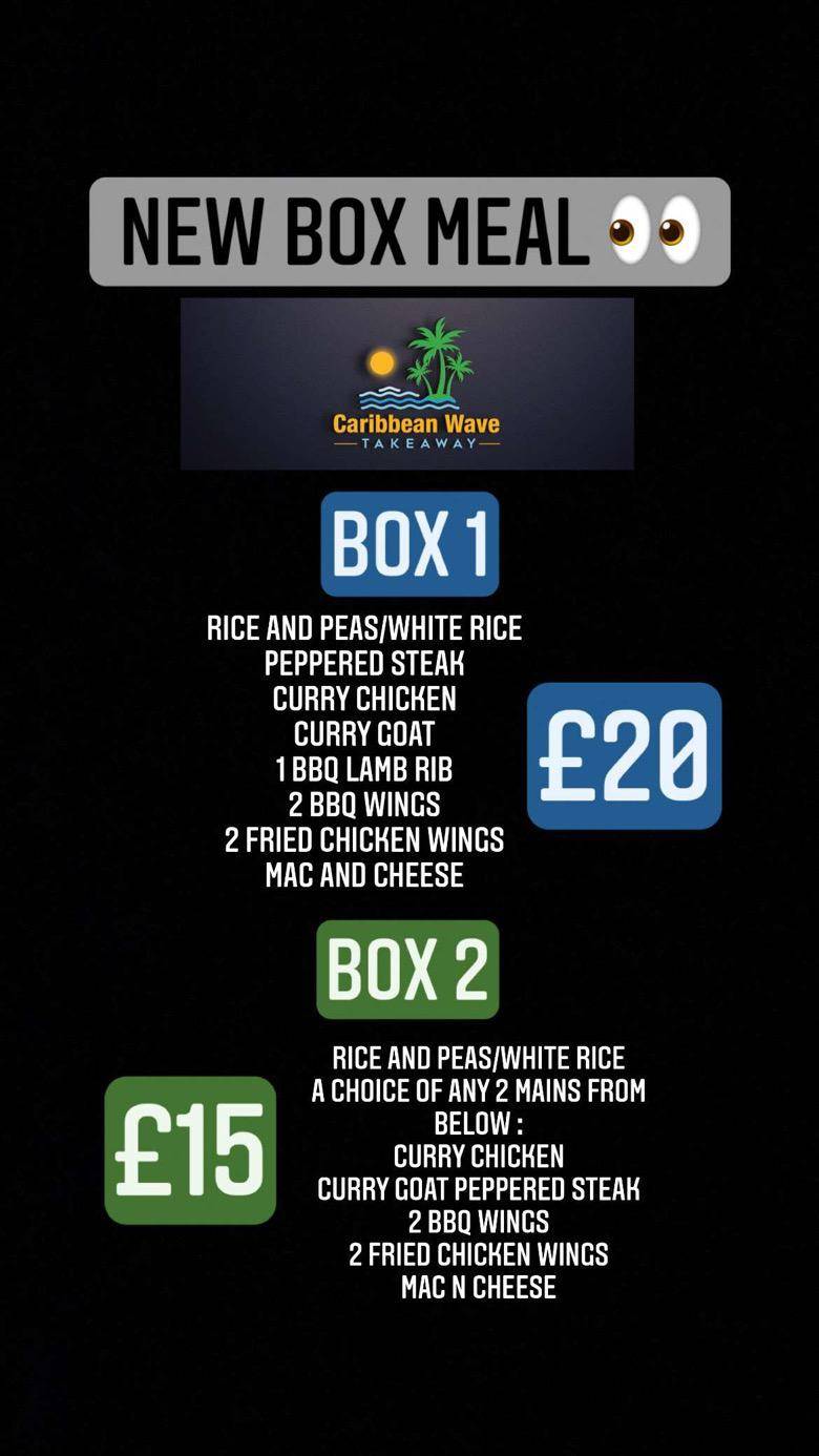 Menu at Caribbean Wave Takeaway restaurant, Slough