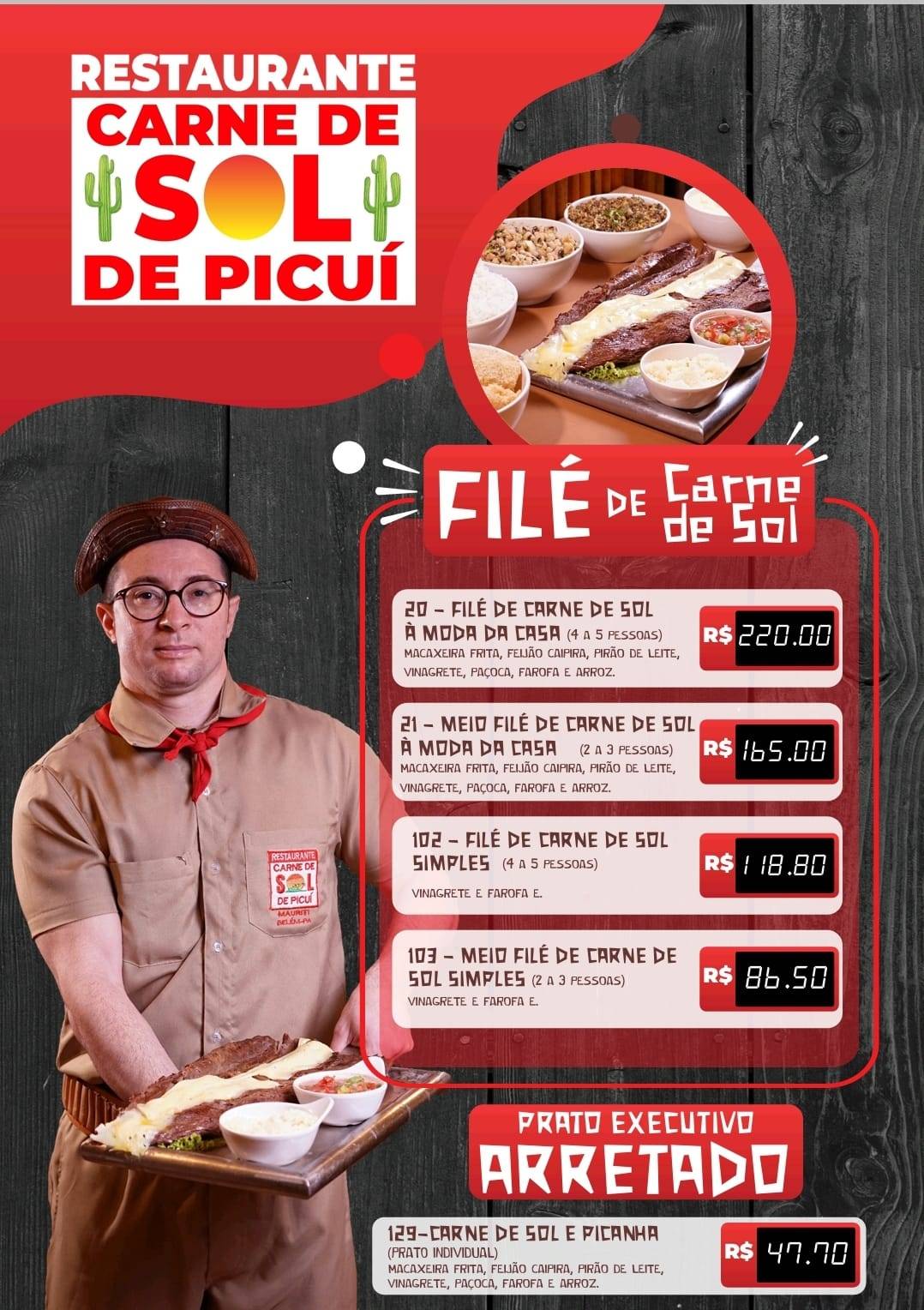 Menu em Carne de Sol de Picuí - Mário Covas restaurante, Ananindeua