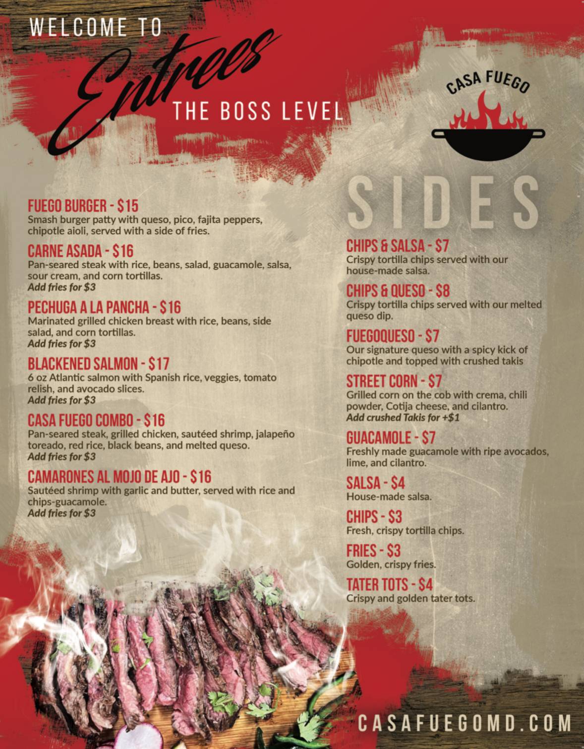Menu at Casa Fuego restaurant, Crofton