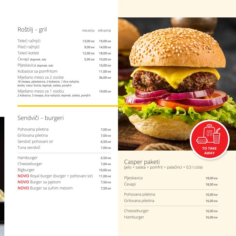 Menu at Casper Restoran Pizzeria, Sarajevo, Ciglanska 2