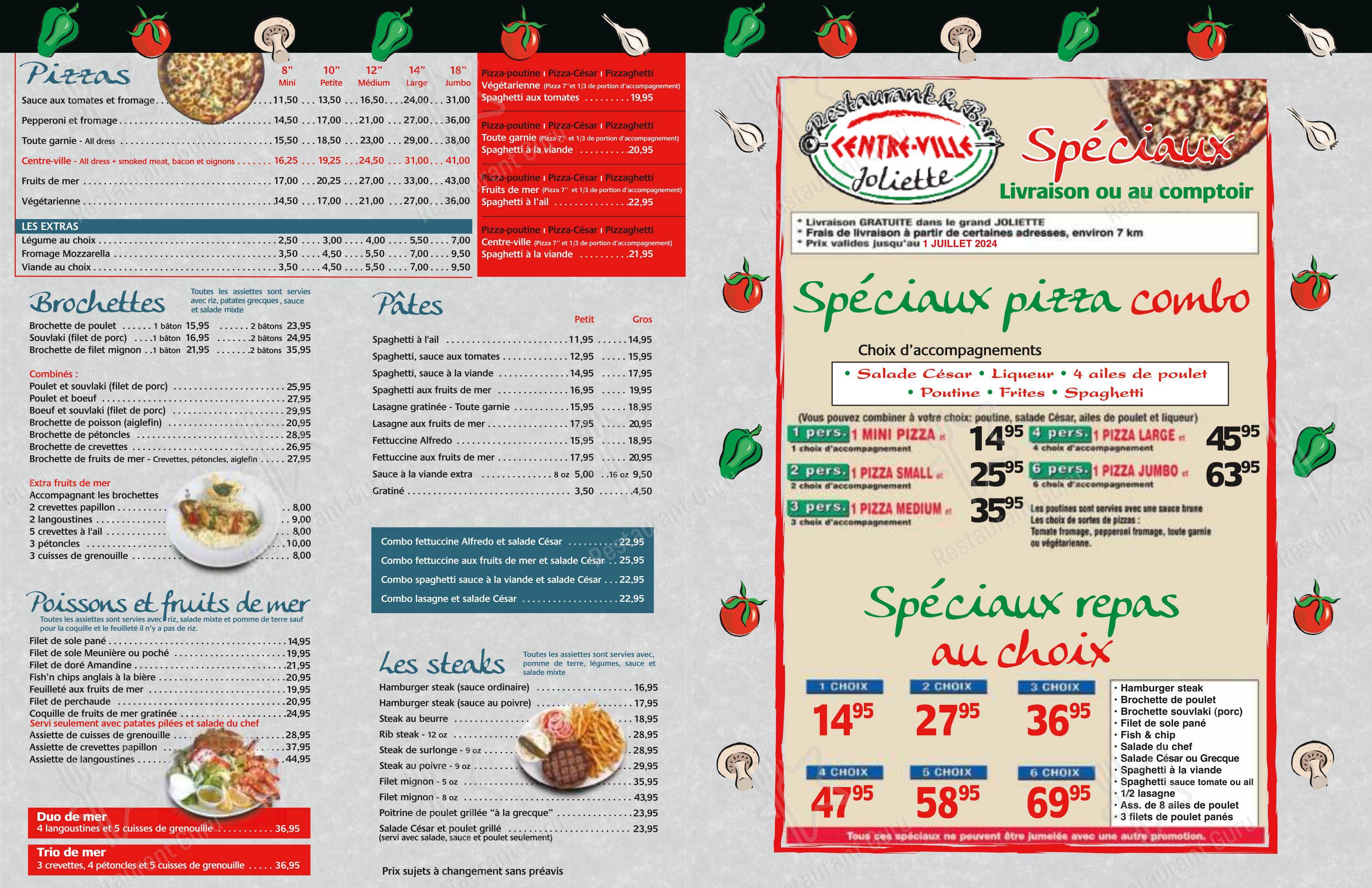Menu au Restaurant Centre-Ville, Joliette