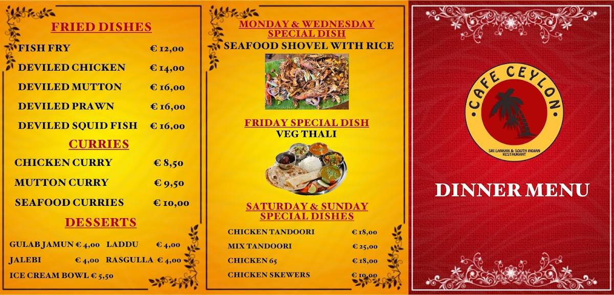 Speisekarte von Restaurant Ceylon - Sri Lankan and South Indian ...