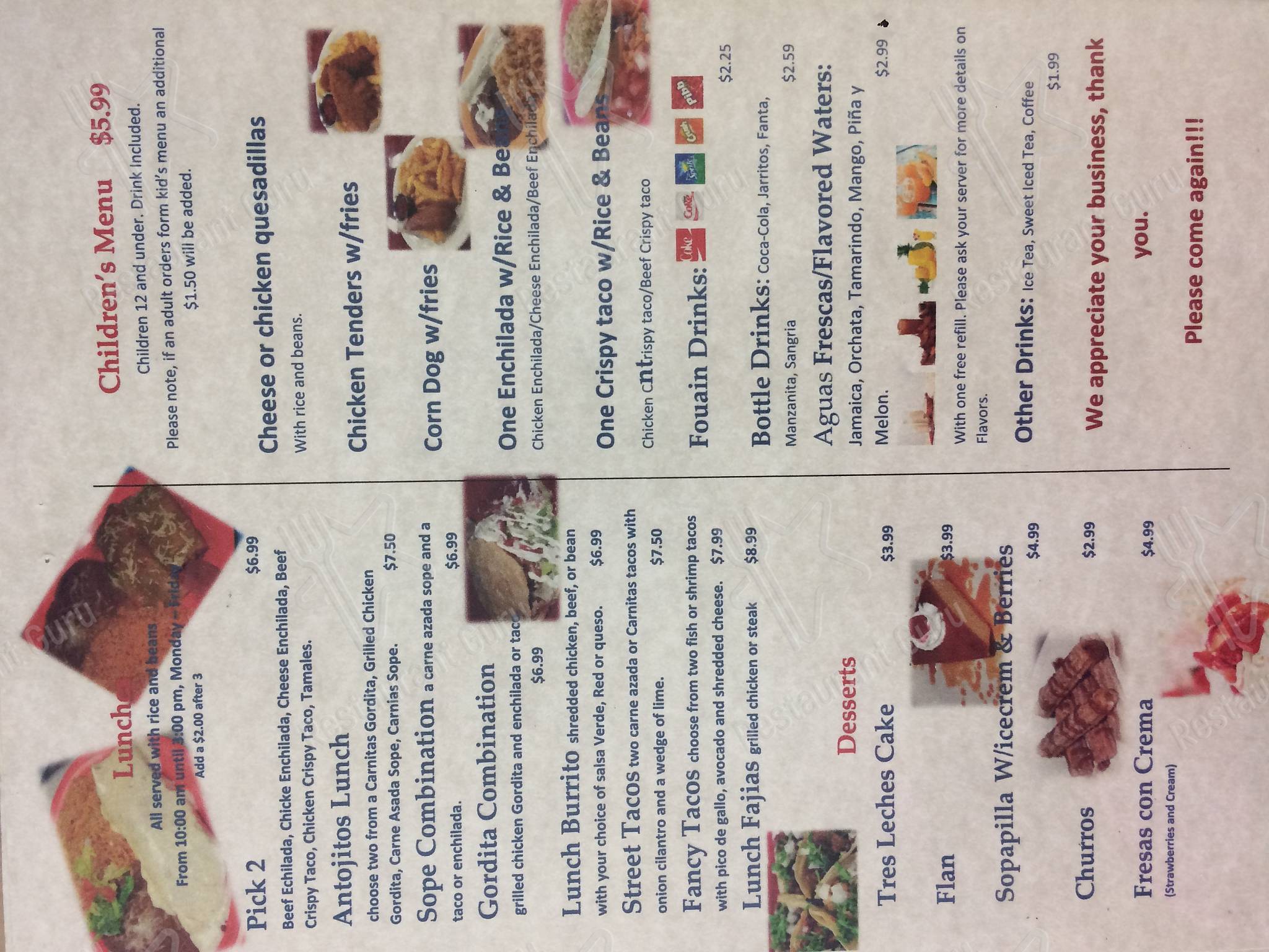 Menu at Chavela's Mexican Cuisine restaurant, Webb City