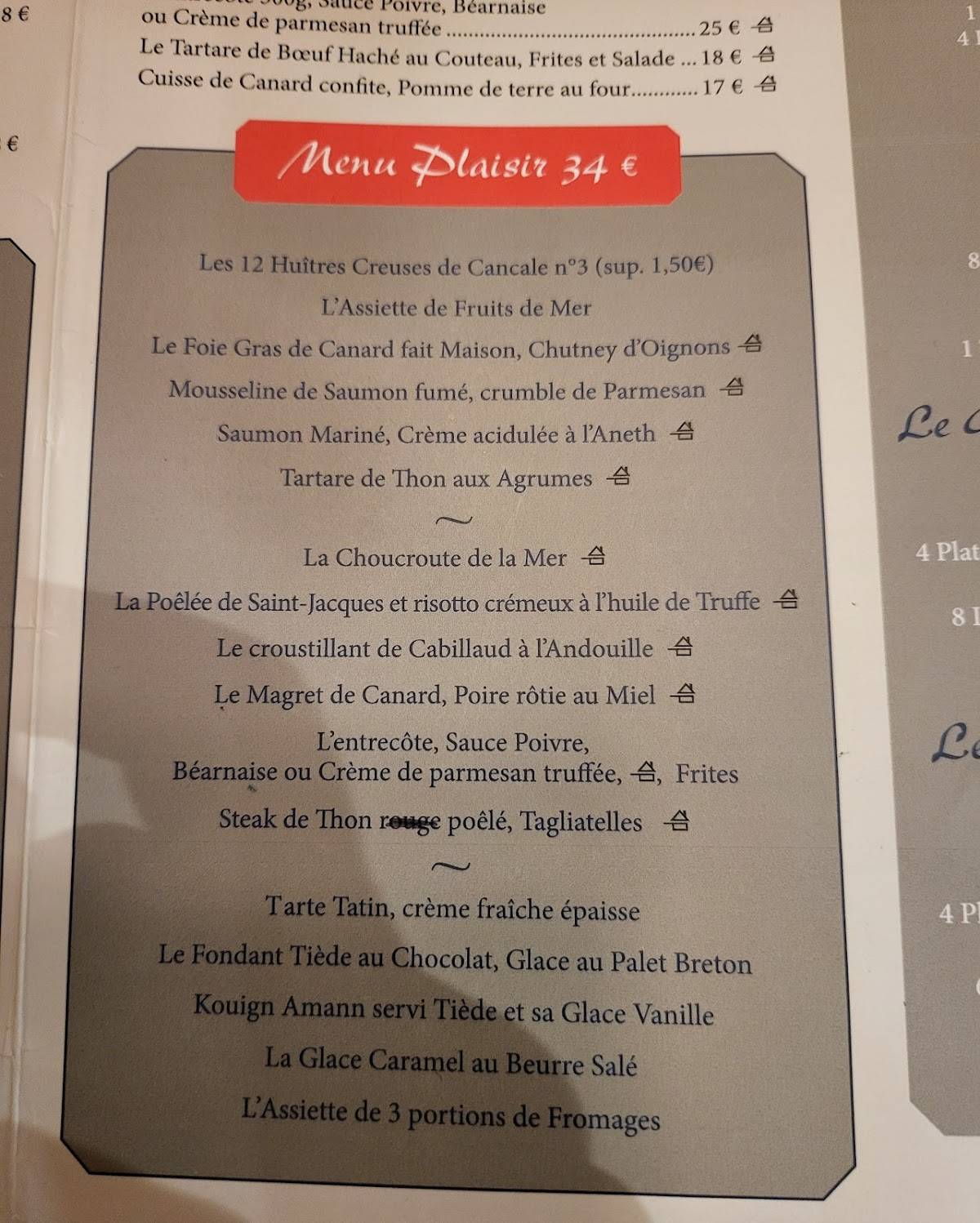 Menu au Chez Victor restaurant, Cancale, 8 Quai Admis en Chef Thomas
