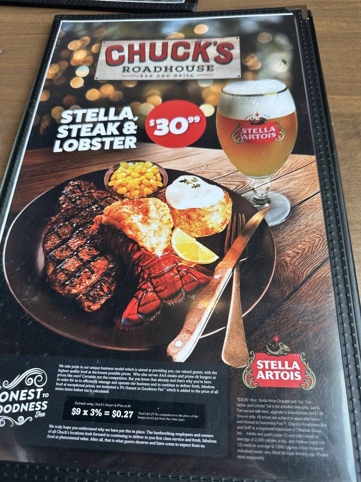 Menu at Chuck’s Roadhouse Bar and Grill, Owen Sound