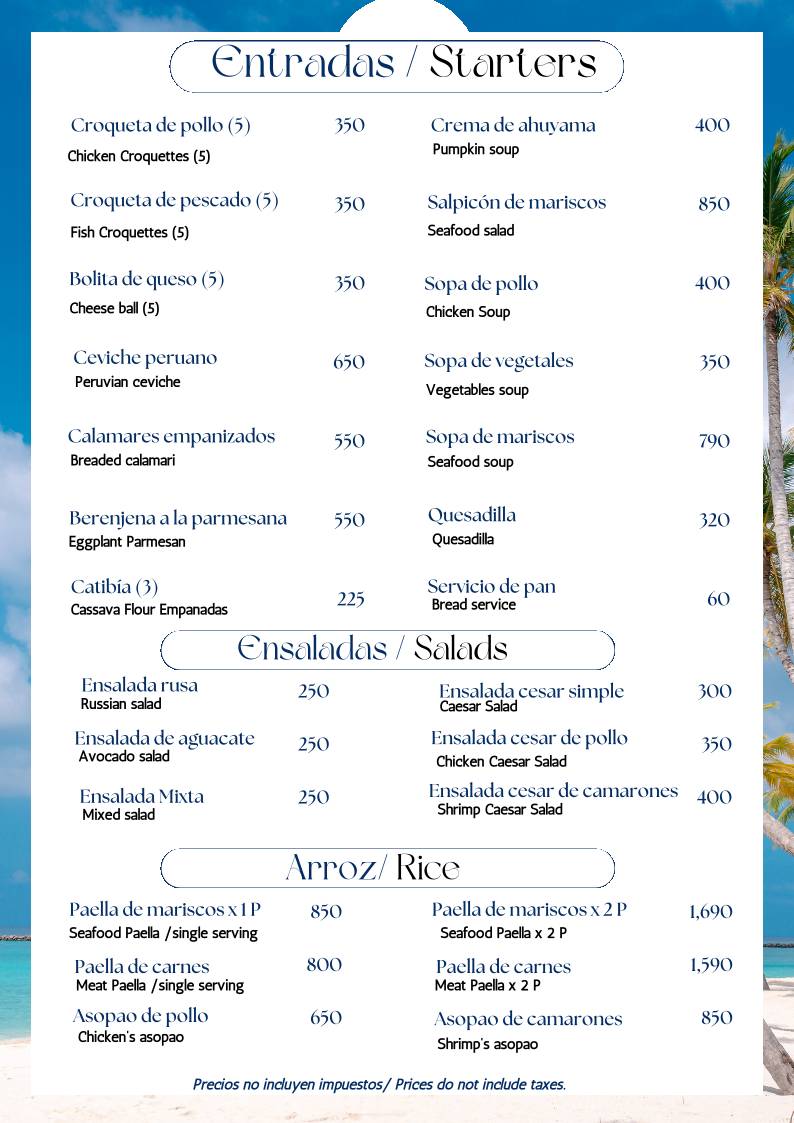 Menu at Coco's Beach Club, Juan Dolio
