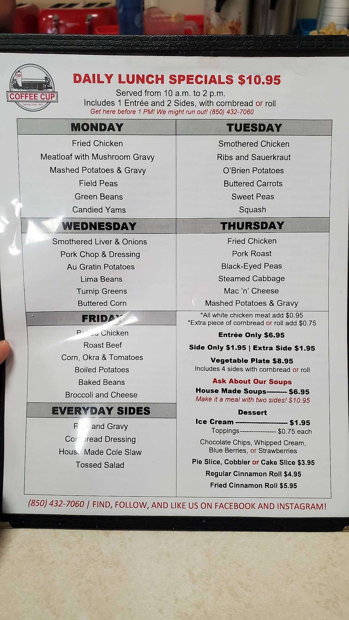 Menu at Coffee Cup Restaurant, Pensacola