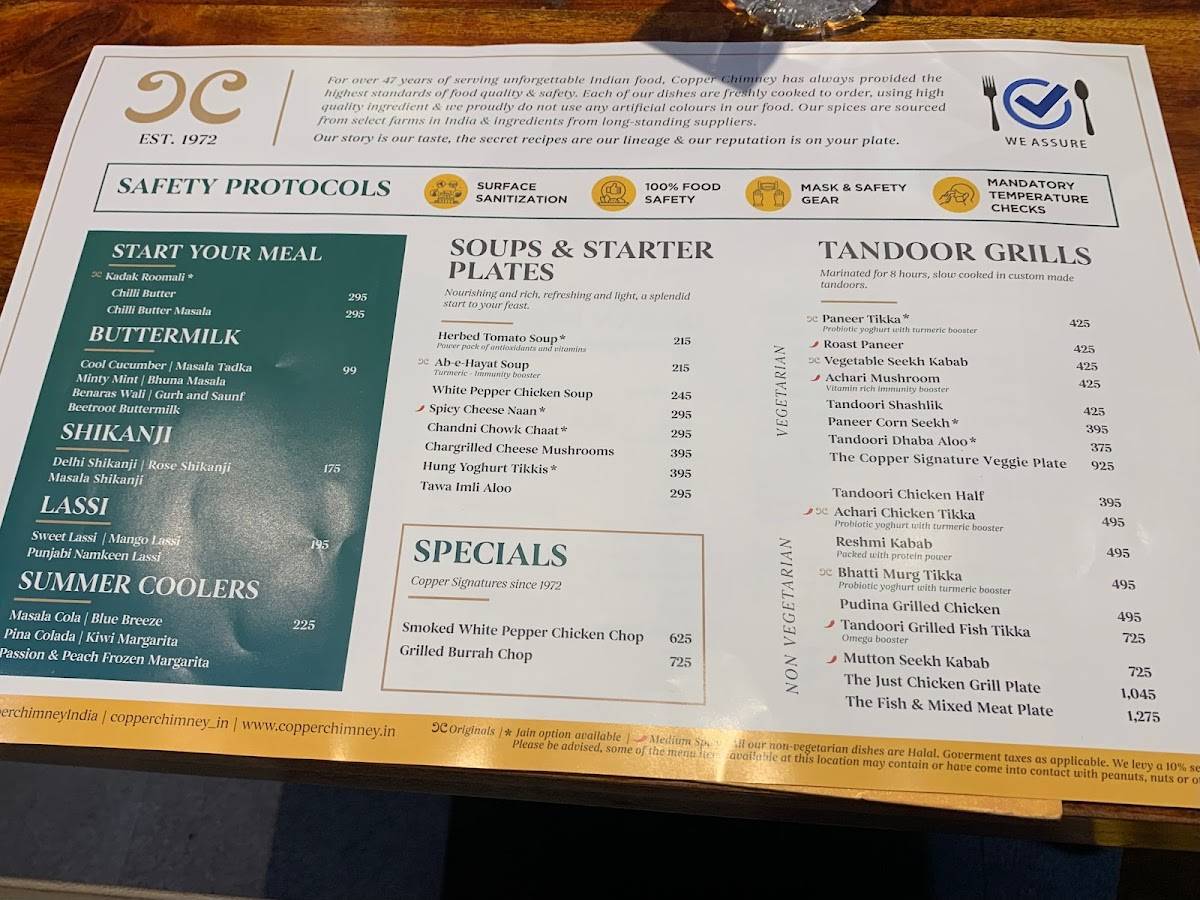 Menu at Copper Chimney, Pune, 3rd Floor