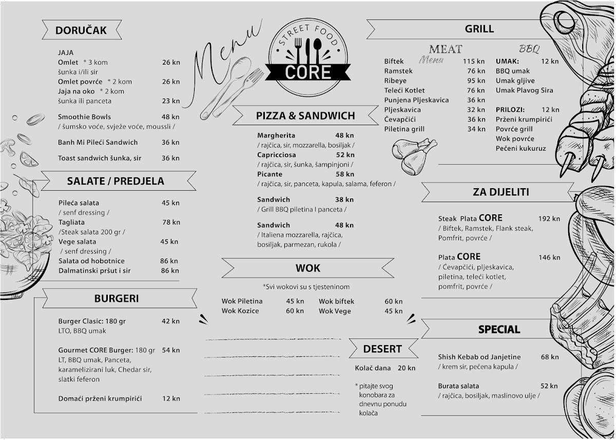 Menu at Core :: Street Food restaurant, Sinj