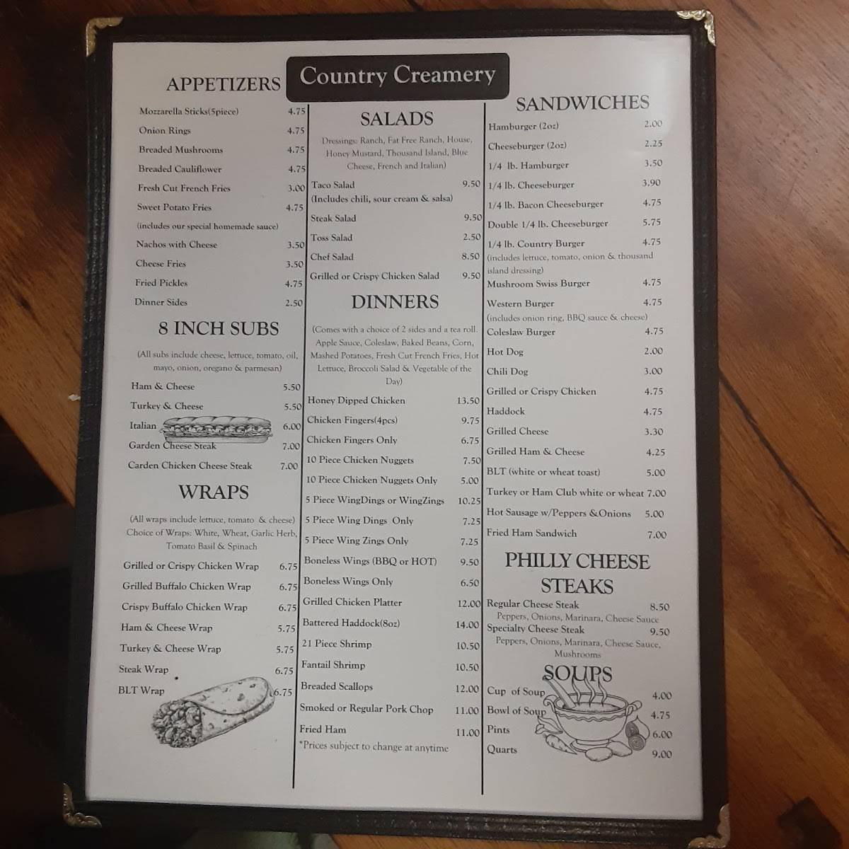 Menu at Country Creamery restaurant, Kratzerville, PA-204
