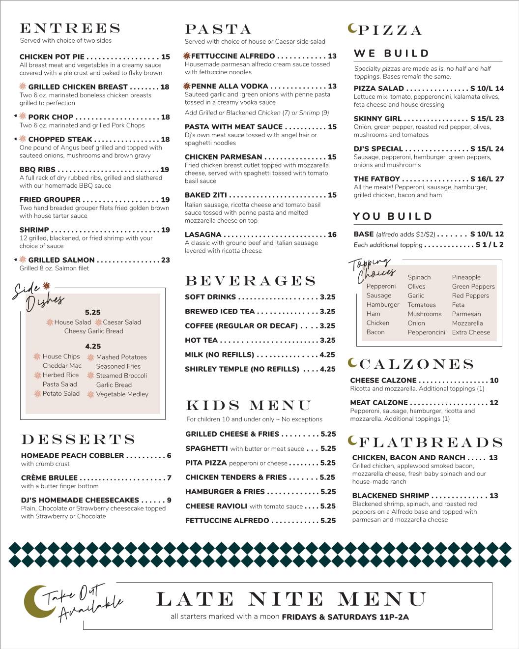 Menu at DJ's Restaurant, Salisbury