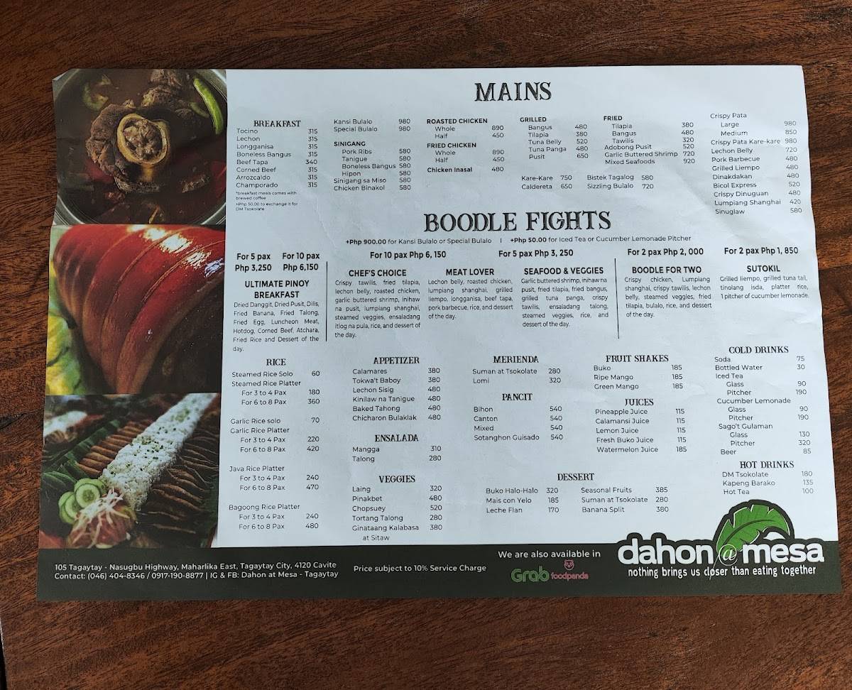 Menu at Dahon at Mesa - Tagaytay restaurant, Tagaytay