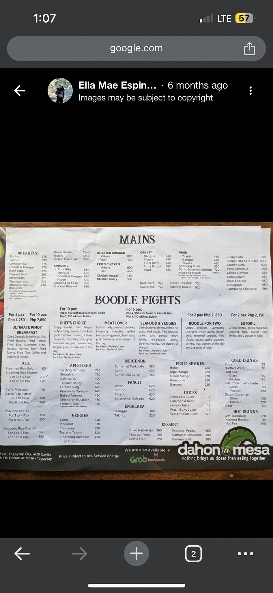Menu at Dahon at Mesa - Tagaytay restaurant, Tagaytay