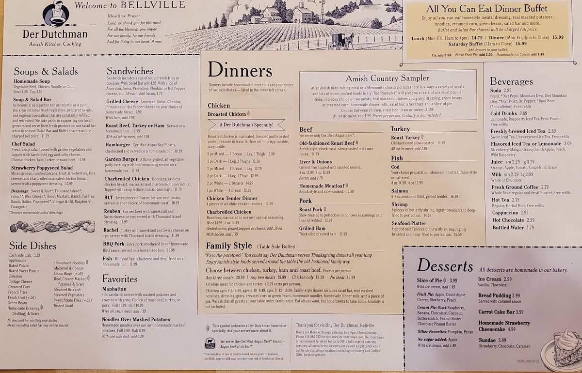 Menu at Der Dutchman restaurant, Bellville