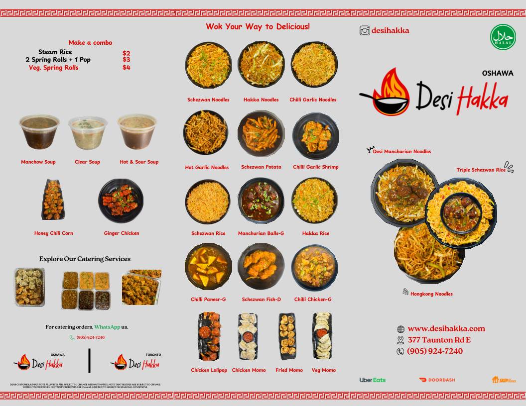 Menu au Desi Hakka restaurant, Oshawa