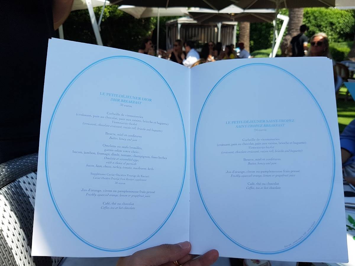 Menu at Dior Des Lices restaurant, Saint-Tropez