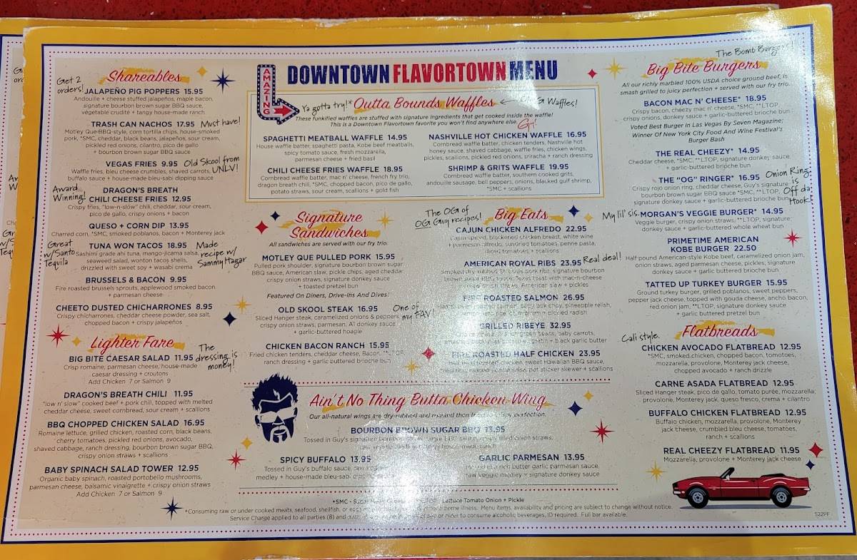 Menu at Downtown Flavortown restaurant, Pigeon Forge