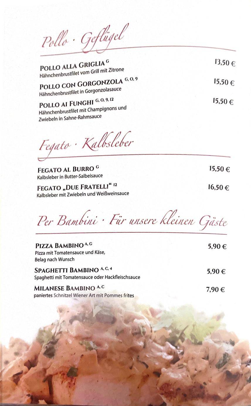 Speisekarte von Due Fratelli pizza, Beelitz